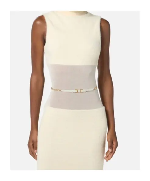 Elisabetta Franchi High-neck Sleeveless Knit Midi Dress With Chain Logo Belt