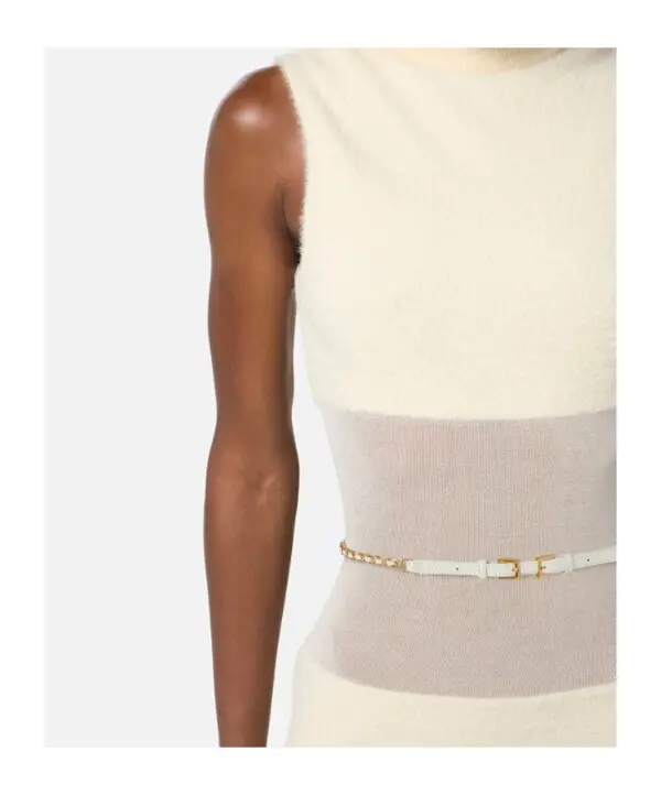 Elisabetta Franchi High-neck Sleeveless Knit Midi Dress With Chain Logo Belt