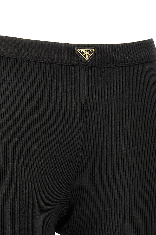 Prada Flared Knit Logo Pants - Black