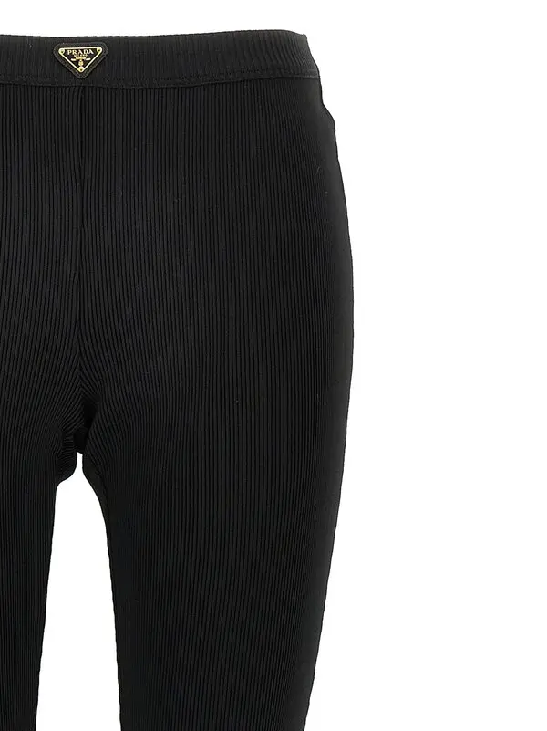 Prada Flared Knit Logo Pants - Black