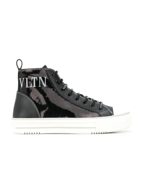 Valentino Garavani Sequined High-top Sneakers - Black