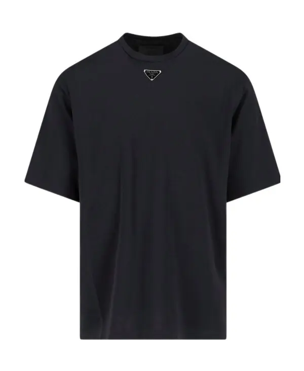 Prada Logo Plaque Crewneck T-shirt - Black