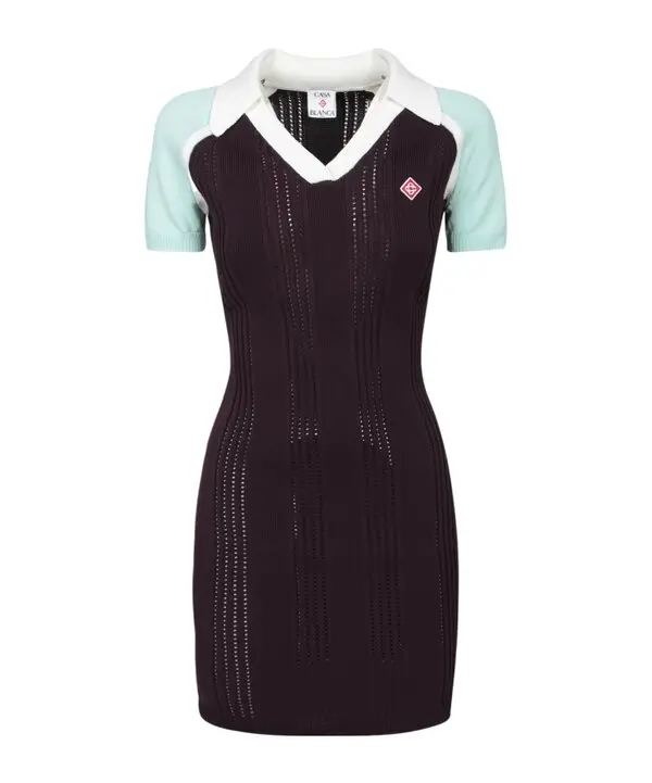 Casablanca Short Sleeved Contrast Collar Ribbed Tennis Dress