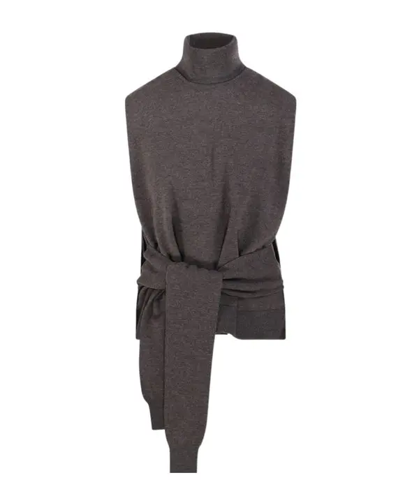 RÓHE Turtleneck Sweater With Ribbed Trim And Belted Detail - Black