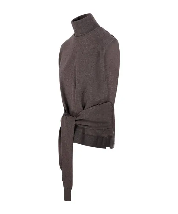 RÓHE Turtleneck Sweater With Ribbed Trim And Belted Detail - Black