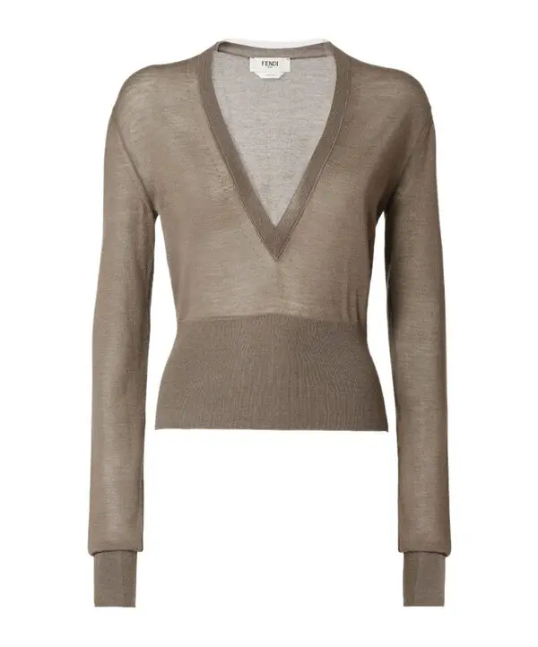 Fendi Long-sleeved V-neck Jumper - Grey
