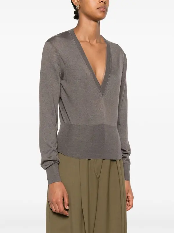 Fendi Long-sleeved V-neck Jumper - Grey
