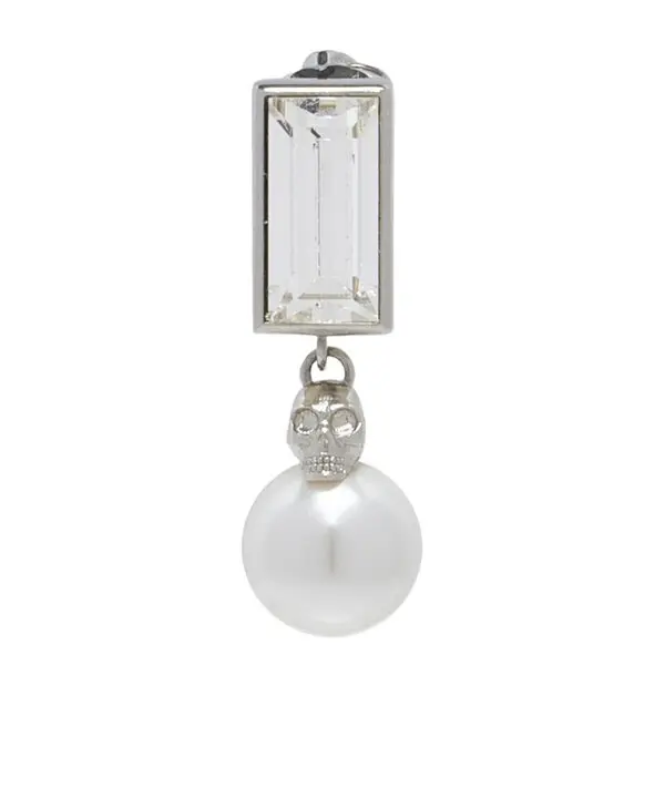 Alexander McQueen Skull Embellished Single Earring With Crystal And Pearl - Palladium