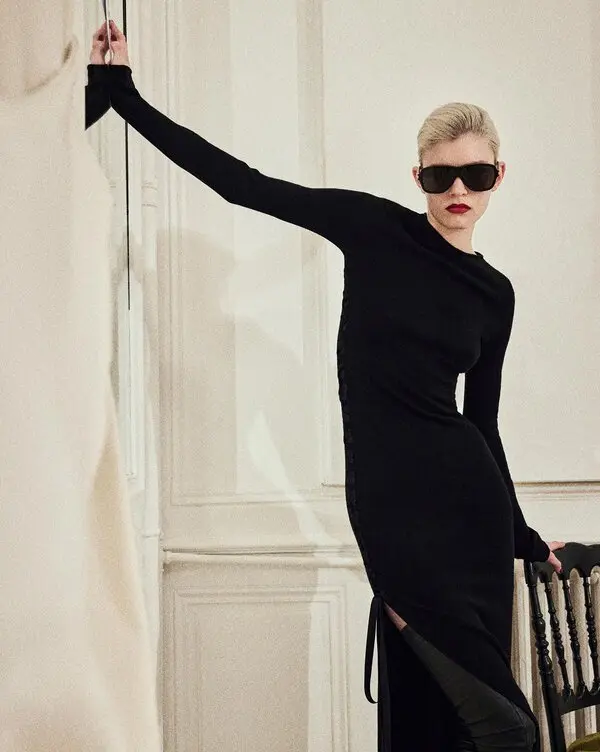 Saint Laurent Long-sleeved Lace-up Dress