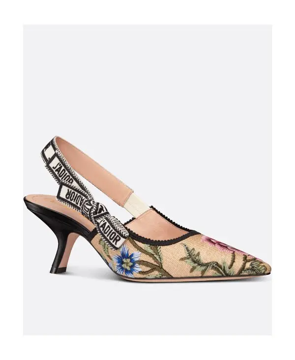 Dior J'adior Slingback Pumps With Floral Embroidery - Black