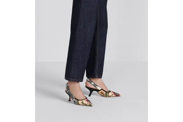 Dior J'adior Slingback Pumps With Floral Embroidery - Black