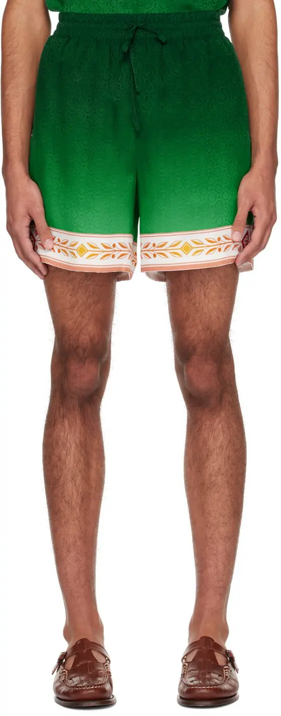 Casablanca Unity Is Power Gradient Silk Shorts - Green