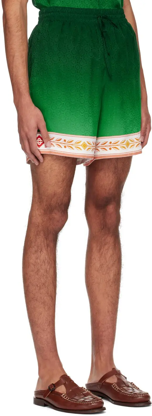 Casablanca Unity Is Power Gradient Silk Shorts - Green