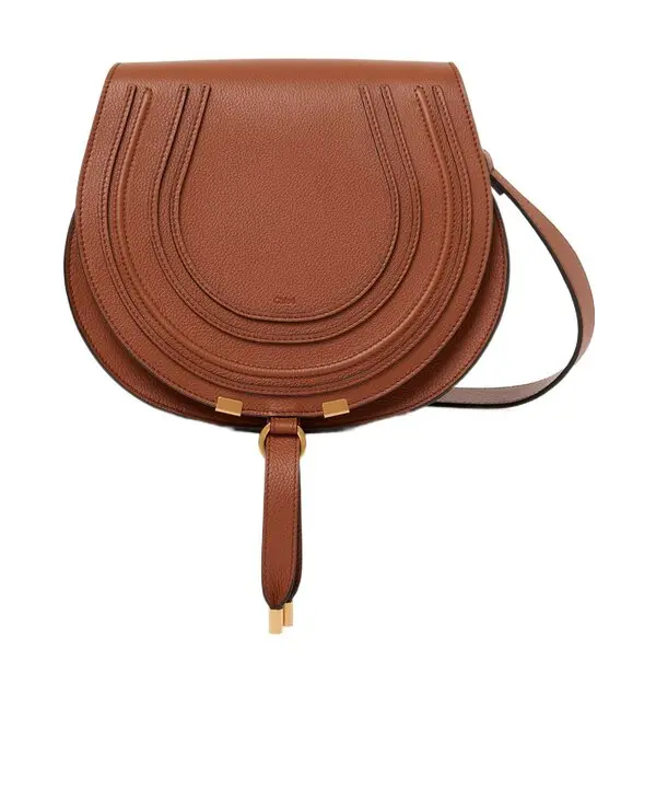 Chloé Marcie Logo Detailed Saddle Bag - Brown