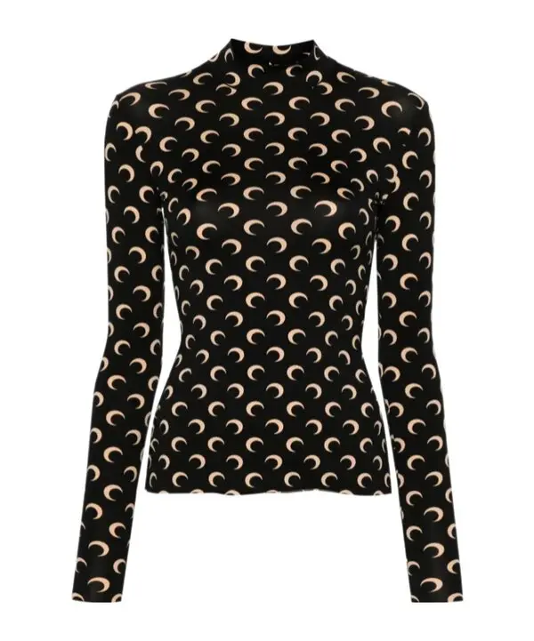 MARINE SERRE Crescent Moon Print Long Sleeve Top - Black