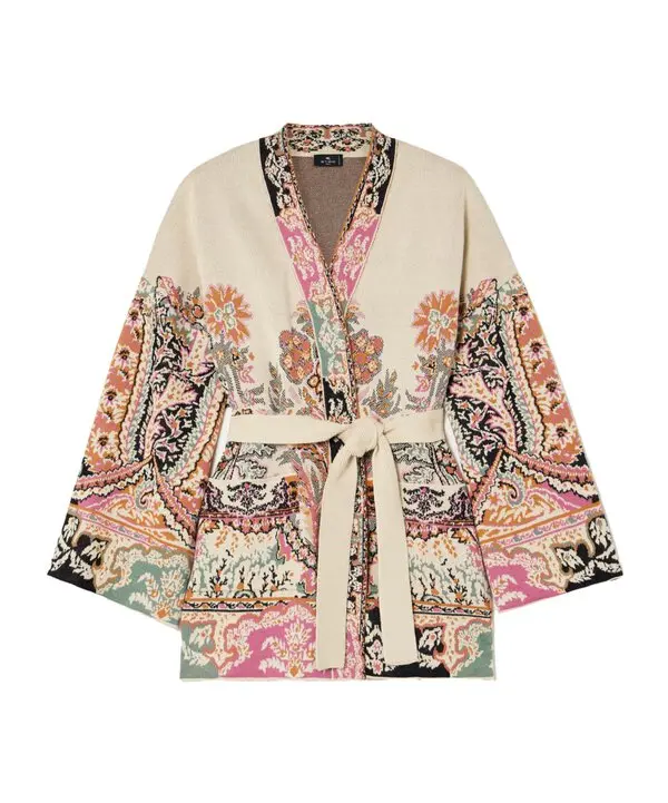 Etro Jacquard Paisley Knit Belted Cardigan - Multi-color