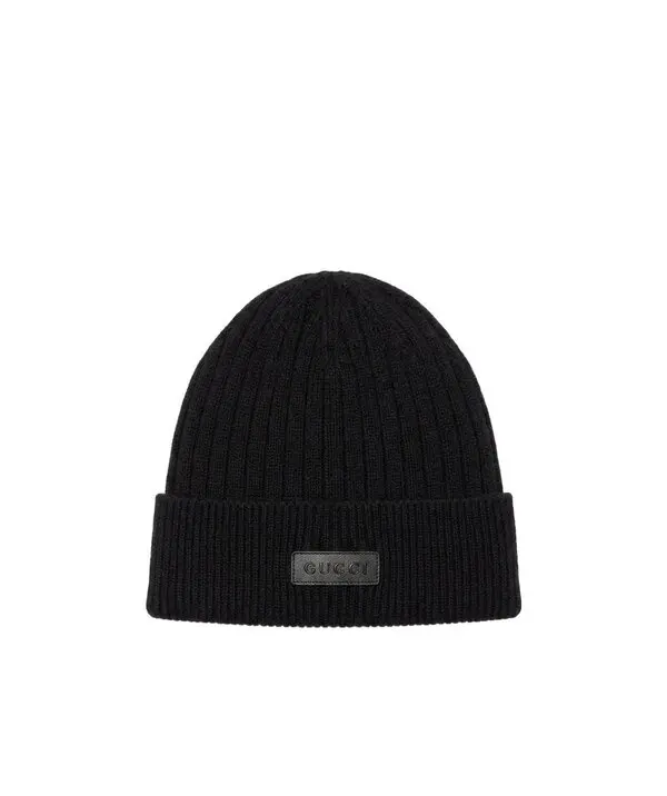 Gucci Logo Patch Ribbed Beanie - Black