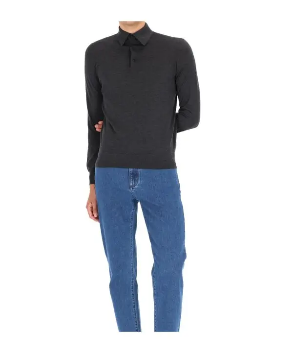 Zegna Long Sleeved Polo Shirt - Black