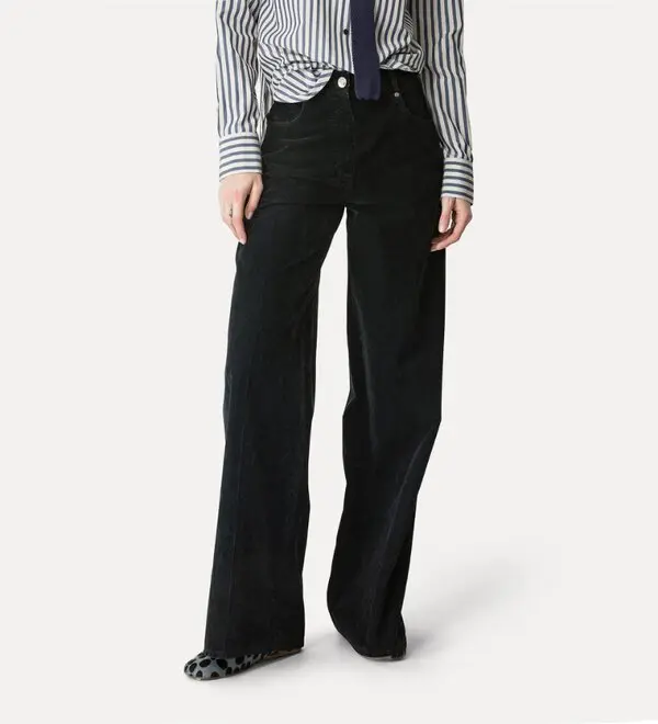 FORTE_FORTE Flocked Cotton High Waist Wide Leg Trousers - Notte