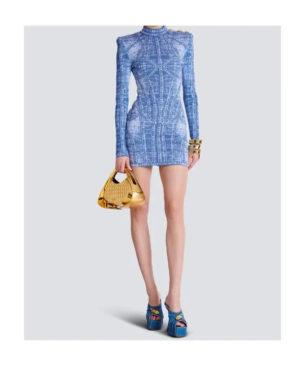 Balmain Denim Effect Jacquard Knit Dress