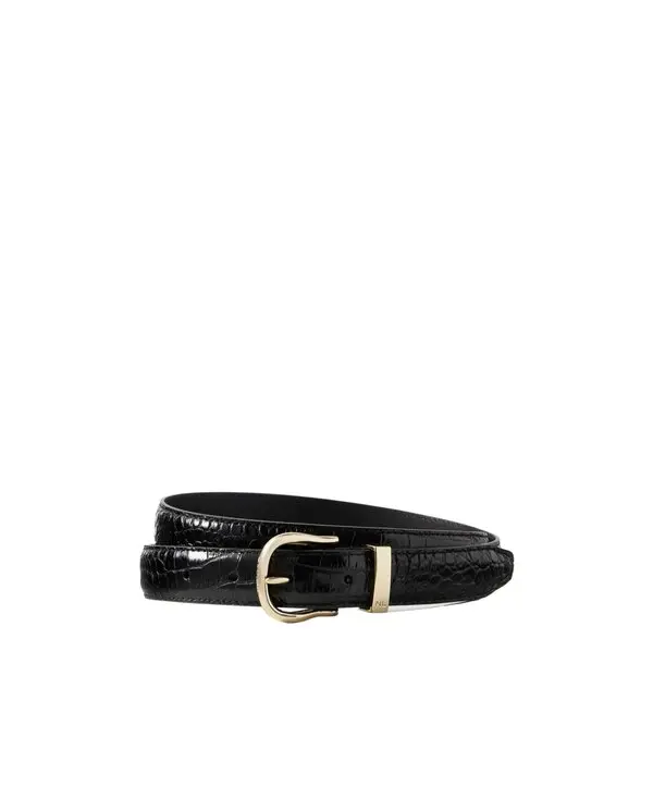 NILI LOTAN Louise Crocodile-patterned Leather Belt - Black