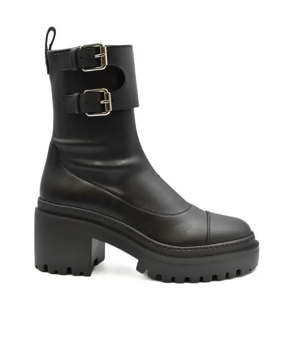 GIUSEPPE ZANOTTI Round Toe Buckled Boots - Black