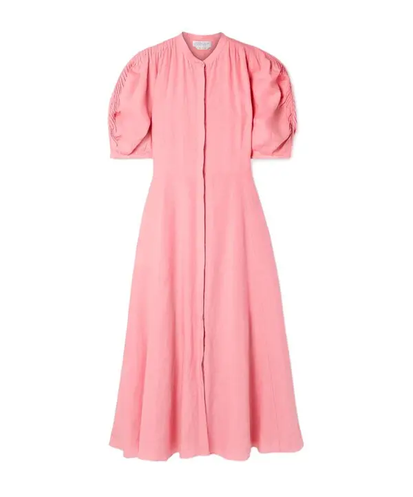 Gabriela Hearst Short Sleeve Puff Sleeve Dress - Pink