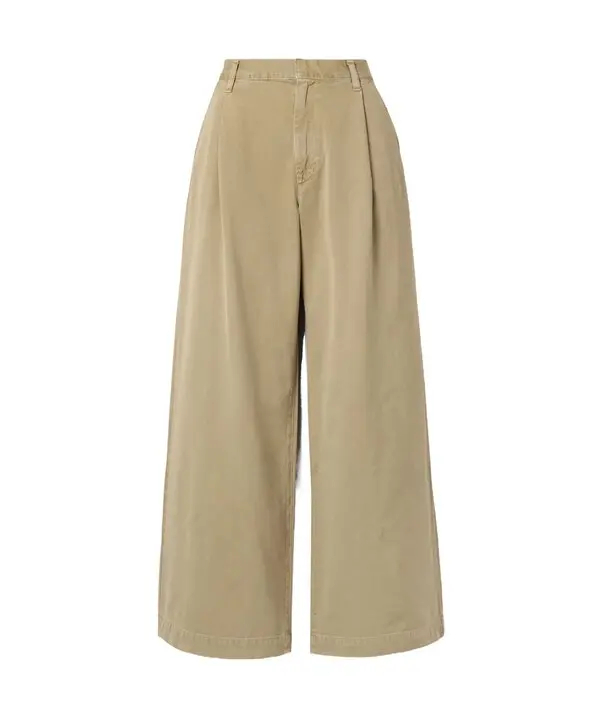 AGOLDE Pleated Twill Wide-leg Pants - Beige