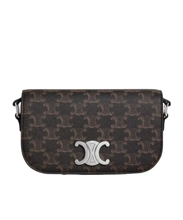Celine Triomphe Canvas And Calfskin Small Crossbody Bag - Black