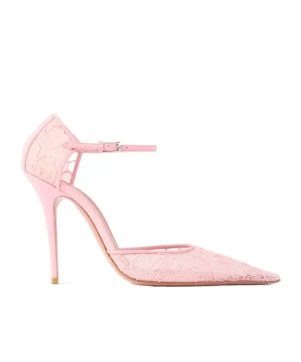 Amina Muaddi Leather-trimmed Lace Pumps - Pink