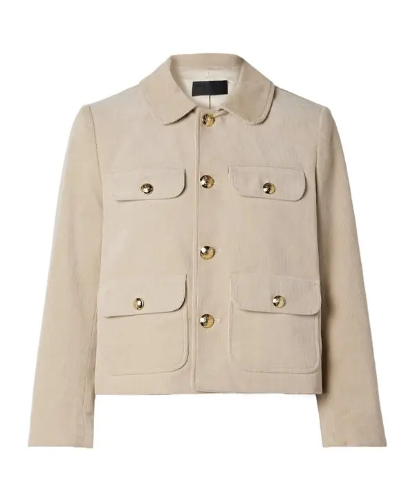 NILI LOTAN Chamonix Cropped Corduroy Jacket - Sand