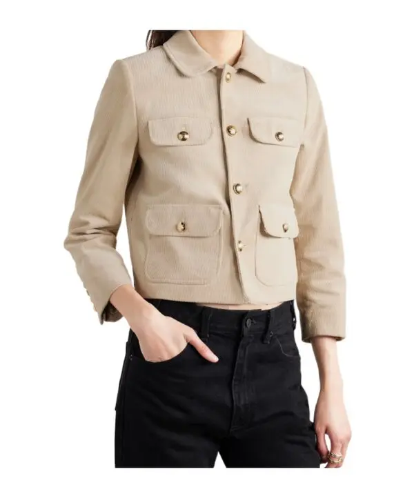 NILI LOTAN Chamonix Cropped Corduroy Jacket - Sand