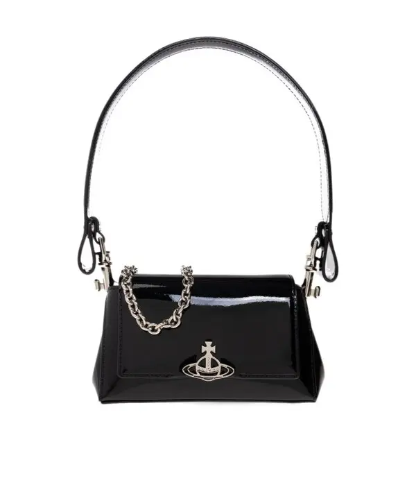 VIVIENNE WESTWOOD Orb Embellished Patent Leather Shoulder Bag - Black