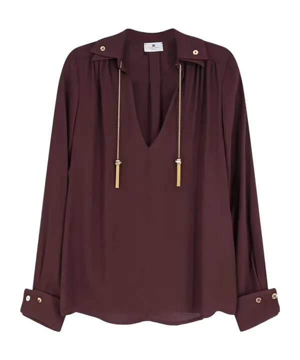 Elisabetta Franchi Embellished Georgette Blouse - Red