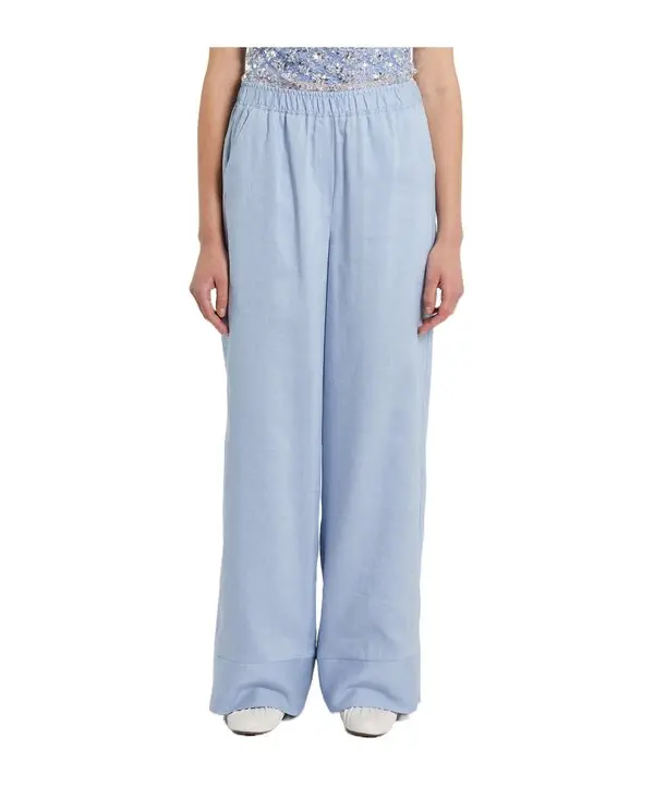 Marella Elastic Waist Wide Leg Trousers - Blue