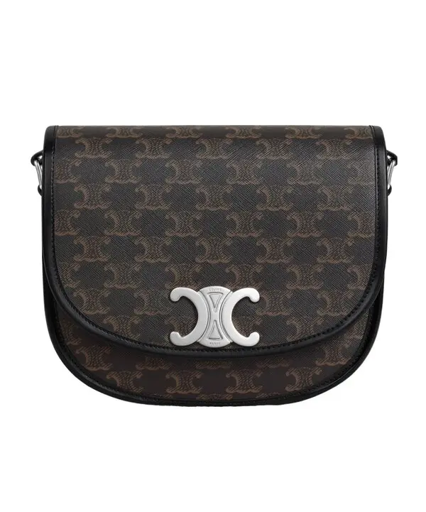 Celine Medium Besace Triomphe In Triomphe Canvas And Calfskin - Black