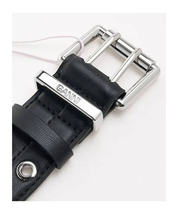 GANNI Double Eyelet Belt With Silver Tone Hardware