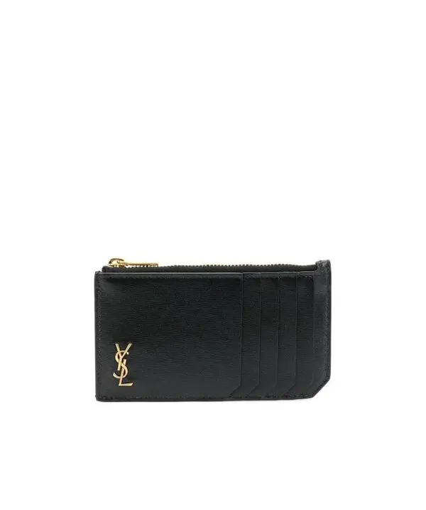 Saint Laurent Logo Plaque Zip-up Cardholder - Black