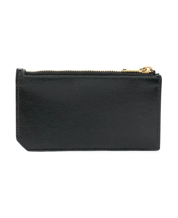Saint Laurent Logo Plaque Zip-up Cardholder - Black