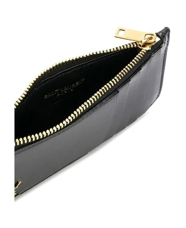 Saint Laurent Logo Plaque Zip-up Cardholder - Black
