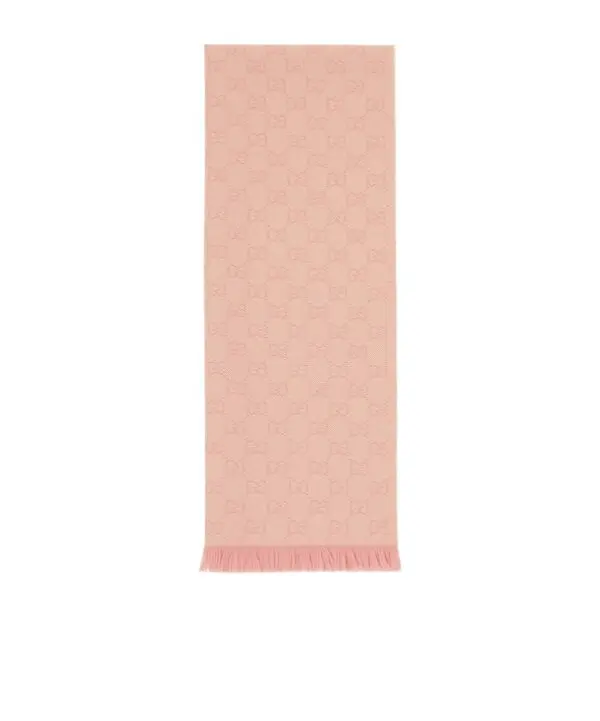 Gucci Monogrammed Frayed-edge Scarf - Light Pink And Pink