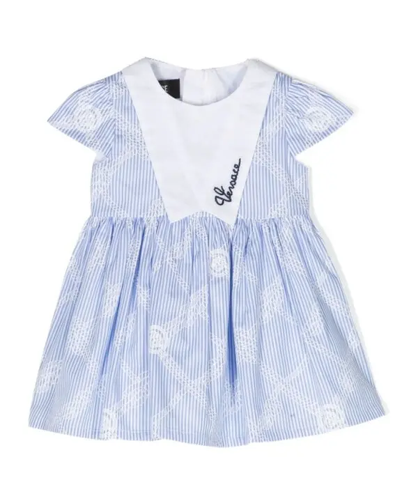 Versace Striped Poplin Dress With Medusa Head And Rope Print