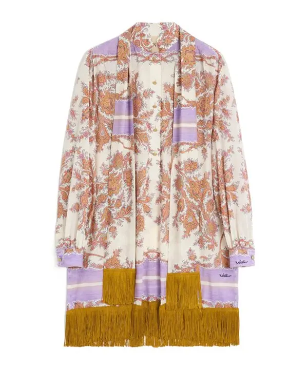 Valentino Garavani Paisley Printed Fringed Edge Mini Dress