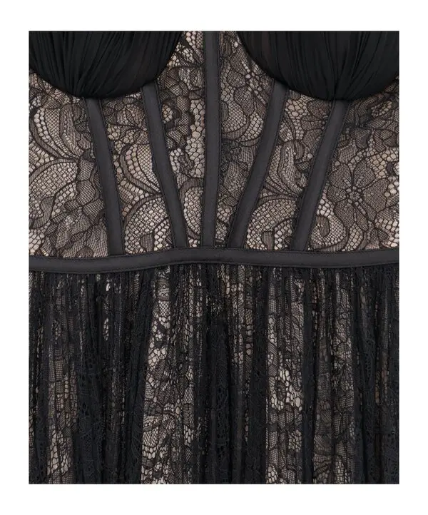 Elisabetta Franchi Floral Lace Midi Dress With Spaghetti Straps
