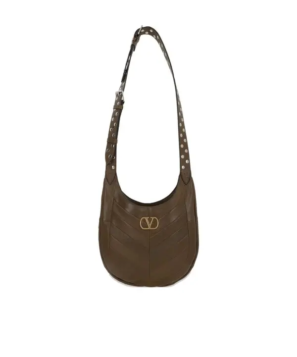 Valentino Garavani Chevron Patterned Logo Plaque Shoulder Bag