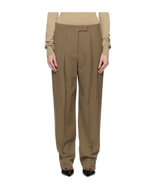 FERRAGAMO High-waisted Pleated Trousers - Lead