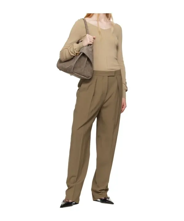 FERRAGAMO High-waisted Pleated Trousers - Lead