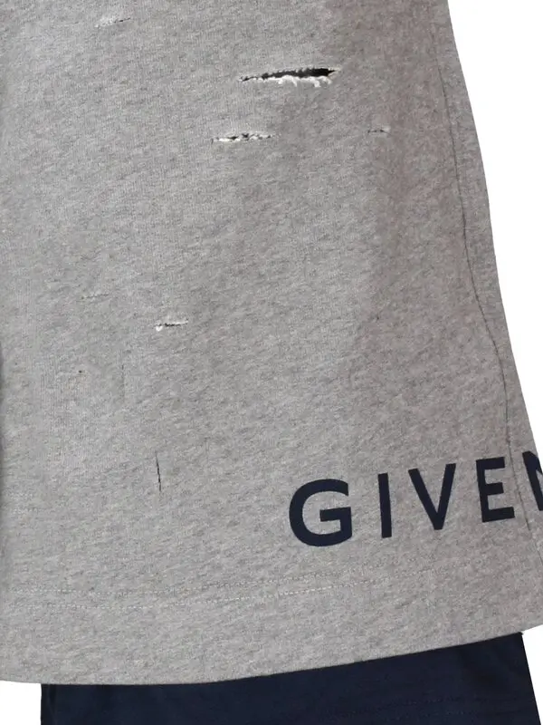 Givenchy Logo Printed Distressed Layered Shorts - Gray