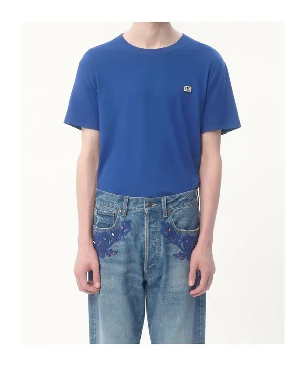 Valentino Garavani Vlogo Embroidered Crewneck T-shirt - Blue