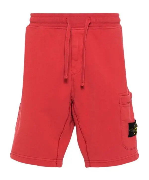 Stone Island Cotton Compass Badge Shorts - Red